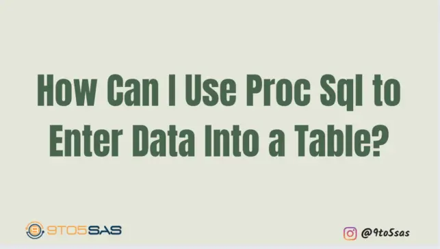 How Can I Use Proc SQL Insert INTO To Enter Data Into A Table 